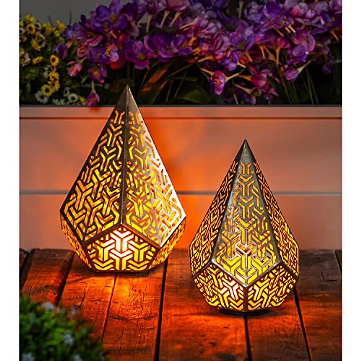 Evergreen Gold Fire Flame Battery Operated Geomatrix Die Cut Lantern, Small