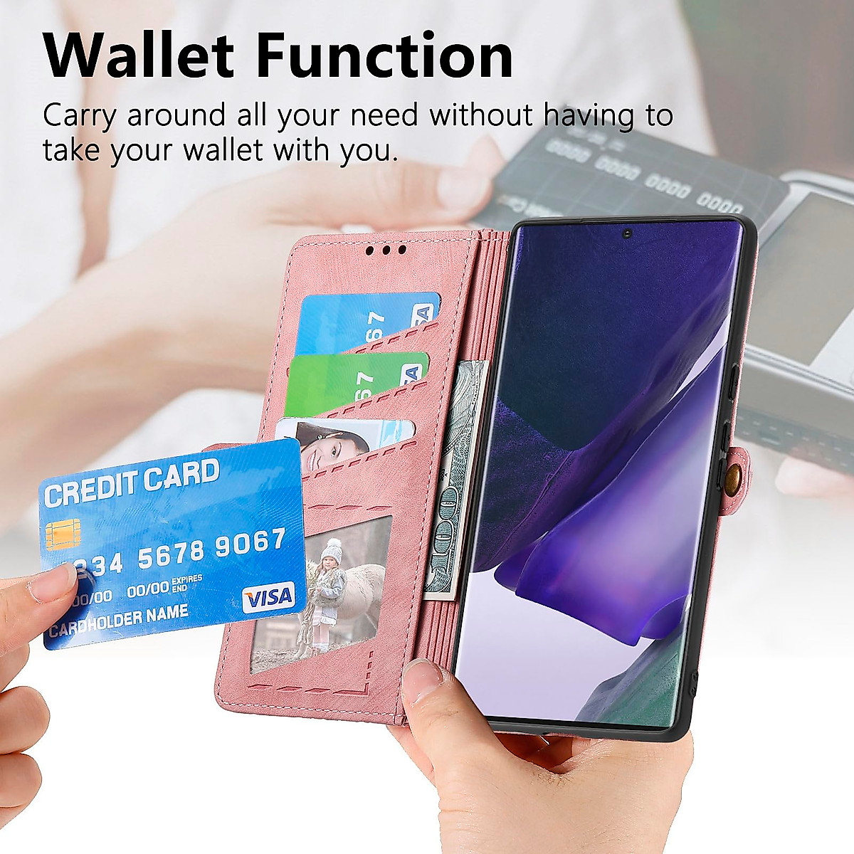 Asuwish Phone Case for Samsung Galaxy S22 Ultra 5G Wallet Cover with Tempered Glass Screen Protector and Flip Zipper Card Holder Stand Cell Accessories S22ultra 22S S 22 S22ultra5g 6.8 Women Men Pink