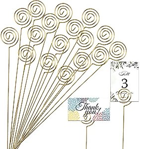KIMOBER 30PCS Metal Floral Place Card Holder,13.4 Inch Golden Round Wire Flower Picks Photo Memo Clips Gift Card Holder for Flower Arrangements,Wedding and Birthday Party