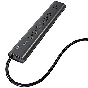 Vari Power Strip (8 Foot) - Black Extension Cord with Multiple Outlets & Power Surge Protection - Power Outlet Extender with 7 Plug in Points - Fits in Cable Management Tray - Office Desk Accessories