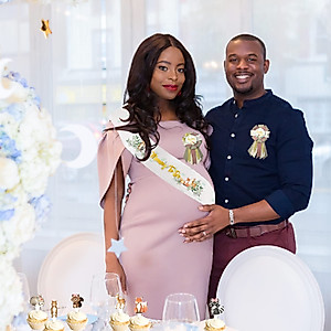 Mpanwen Woodland Baby Shower Sash, Mom to Be & Daddy to Be Corsage Woodland Animal Neutral Mom to be Sash Include Gold Glitter Letters Sash for Baby Shower