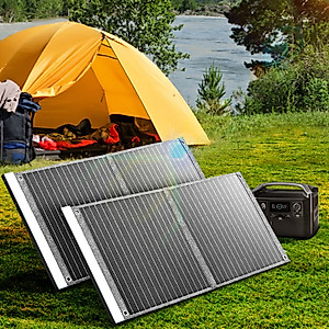 Kohree 100W Portable Solar Panel Waterproof, Foldable Monocrystalline Solar Panel Power Charger System Kit for RV Camping Outdoor Boat Emergency Backup Power Station, with USB/PD/DC Outputs 18V