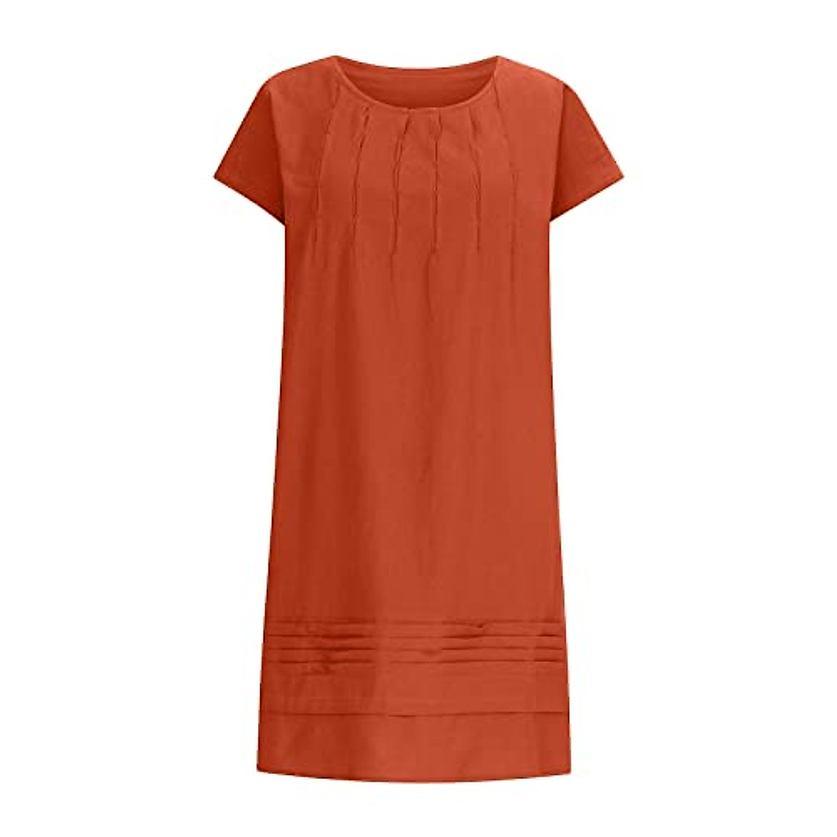 Linen Dress for Women Summer Plus Size Women's Summer Linen Dress Crewneck Short Sleeve Tshirt Dress Empire Waist Smocked Flow Boho Beach Sundress Petite Linen Dresses