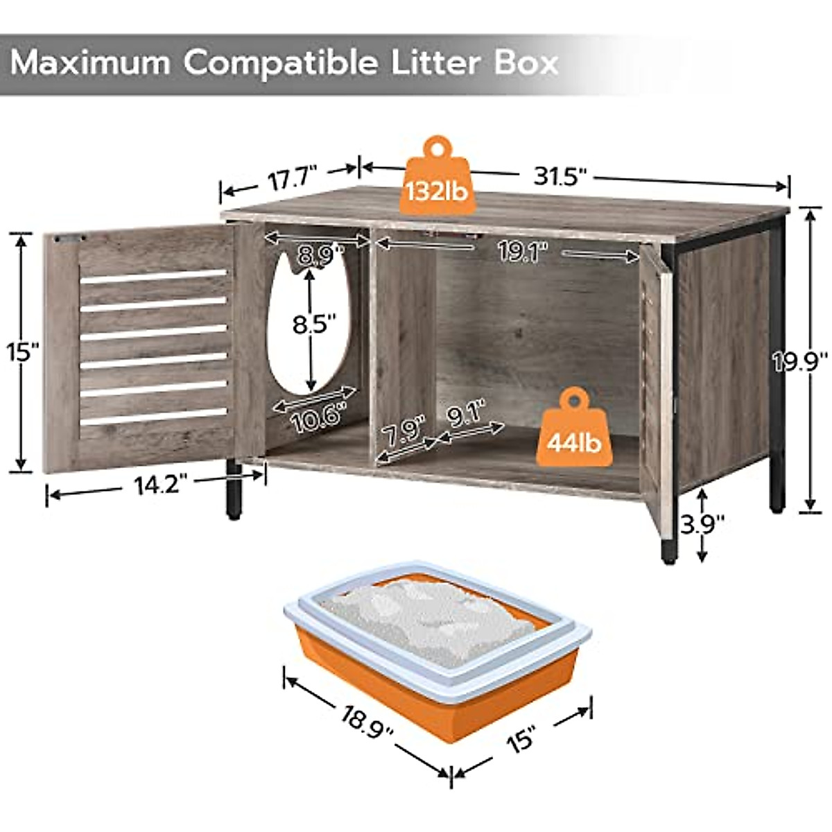 HOOBRO Cat Litter Box Enclosure, Hidden Litter Box Furniture with Shutter Door and Cat Head Mat, Cat Entrance Can Be on Left or Right, Cat Washroom Fit Most of Litter Box, Greige BG06MW01