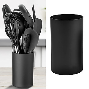 FUNCOCO Kitchen Utensil Holder, Kitchen Utensil Holder Black Plastic Cylinder Storage Tableware Drying Canister, Small