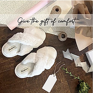 Dearfoams Women's Jessica faux faux fur Cross Band Slide Slipper, Alabaster, Medium