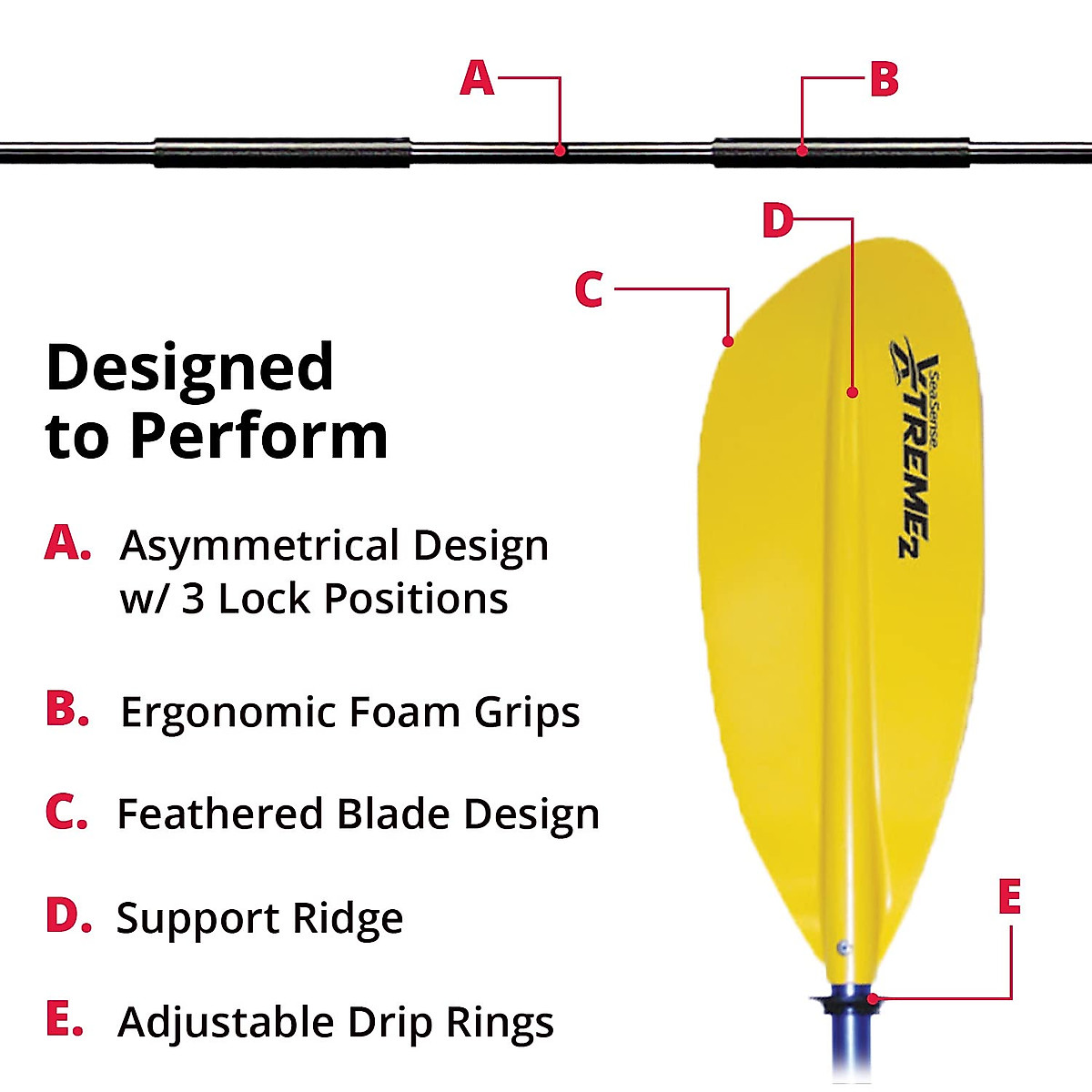 SeaSense XTreme 2 Kayak Paddle, Yellow-Blue, 84” - Fiberglass Reinforced Nylon Blades, 2-Piece Construction - Great for Sport, Sea, Whitewater, Recreational & Fishing Kayaking