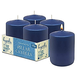 Hyoola Midnight Blue Pillar Candles 2x3 Inch - 4 Pack Unscented Pillar Candles - European Made