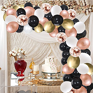KBZVNAF Rose Gold Black Balloons Garland Kit - 120 Pack Black White Metallic Gold and Rose Gold Confetti Latex Balloons Garland for Wedding Birthday Bridal Shower Anniversary Party Decorations