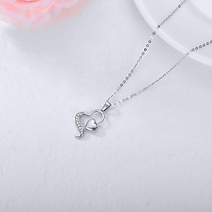 14k White Gold Diamond Heart Pendant Necklace for Women, Fine Anniversary Jewelry for Wife/Girlfriend, Love Gifts for Her (0.1ct), 16+1+1 Inch