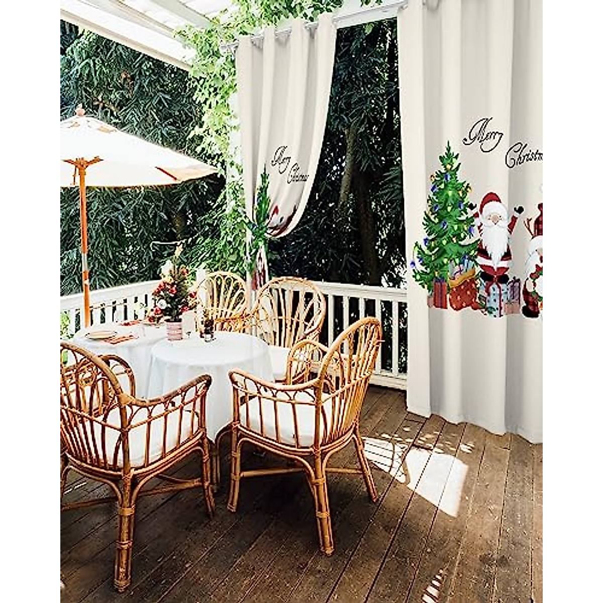 Outdoor Curtains for Patio 2 Panels Set Dwarf Under Christmas Tree with Snowflakes and Gifts Waterproof Privacy Outside Curtain Sun Blocking Grommet Drapes for Porch Gazebo Pergolas Balcony 52x95 Inch