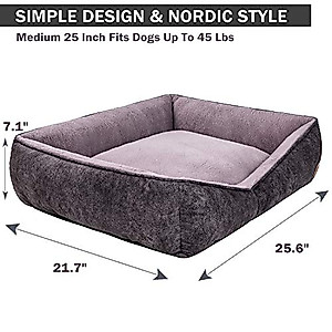 Coohom Rectangle Washable Bed, Durable, Warming Comfortable Square Pet Crate Bed Simple Design Style, for Medium Large Dogs (25 INCH, Black)