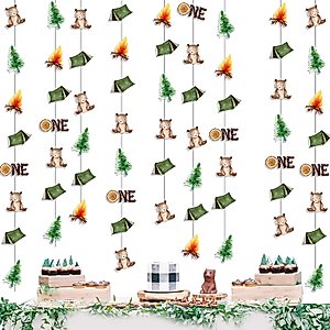Kreatwow One Happy Camper Birthday Decoration 1st Camping Hanging Garland Camping Themed Party Hanging Swirls for Boys Girls Happy Wild Safari Jungle Party Decor Birthday Baby Shower