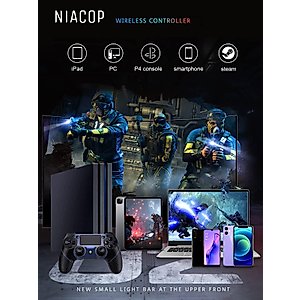 Niacop P4 Controller, play-station 4 controller with Macro Programming Function, Dual Vibration, Turbo 3-level adjustable, 3.5MM headphone jack etc., [2023 Latest Upgrade]