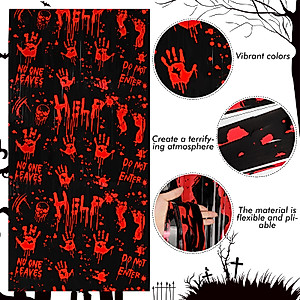 HOWAF Halloween Foil Fringe Curtains Killer Birthday Party Decoration,2 Pack 3.2 * 6.5ft Creepy Bloody Hands Backdrops Halloween Horror Night Red Handprint for Halloween Zombie Vampire Supplies