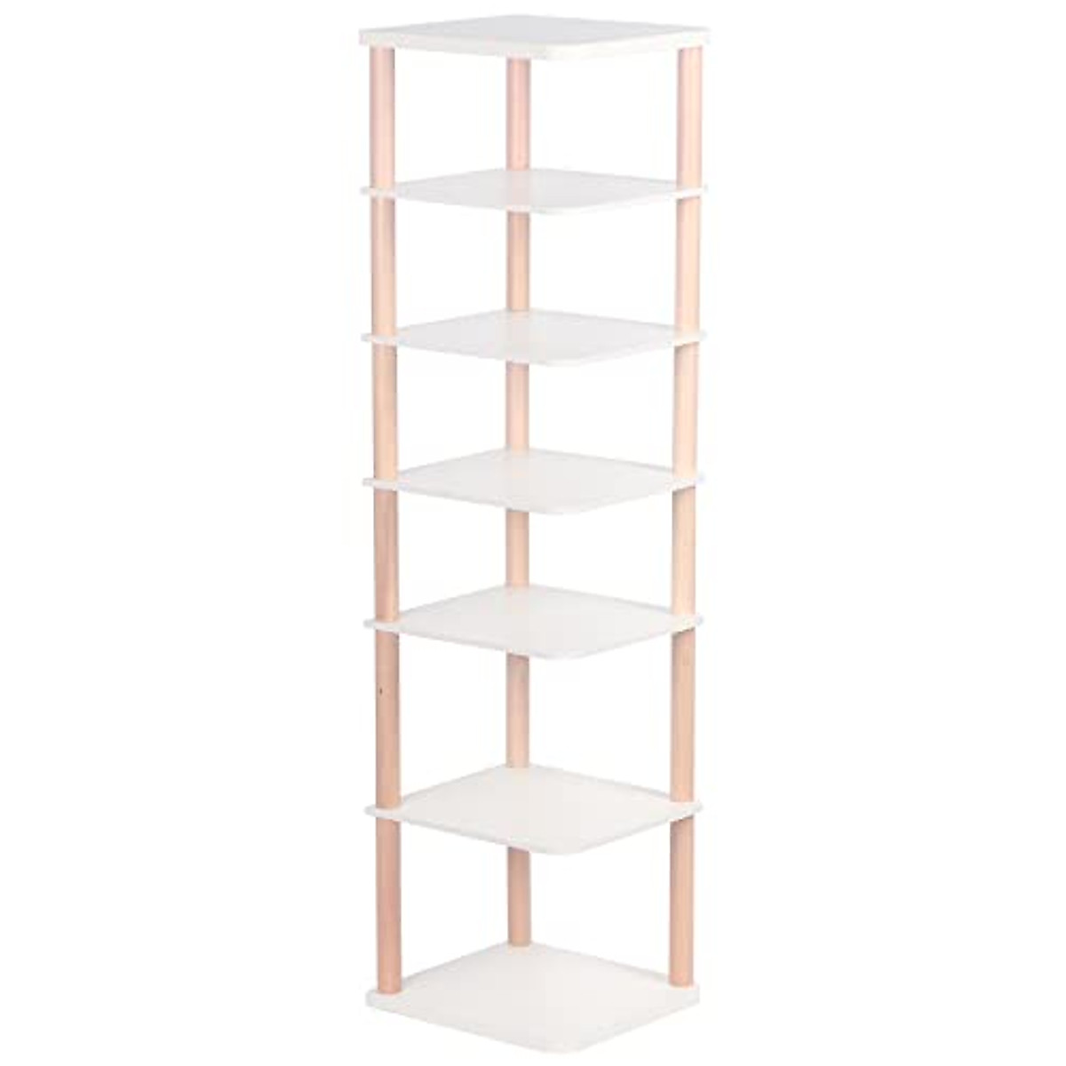 LUCKNOCK 7 Tiers Vertical Shoe Rack, Narrow Shoe Organizer, Stylish Wooden Shoe Storage Stand, Space Saving Shoe Shelf, Shoe Tower, Free Standing Shoe Racks for Entryway, No-Tool Assembly, White.