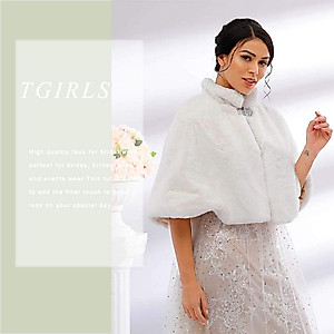 Tgirls Women's Wedding Faux Fur Shawl and Wrap Bridal Fur Stole Cape Cloak Fur Scarf for Bride and Bridesmaids (White)