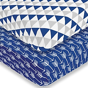 Navy/Grey Triangles Crib Sheets Set
