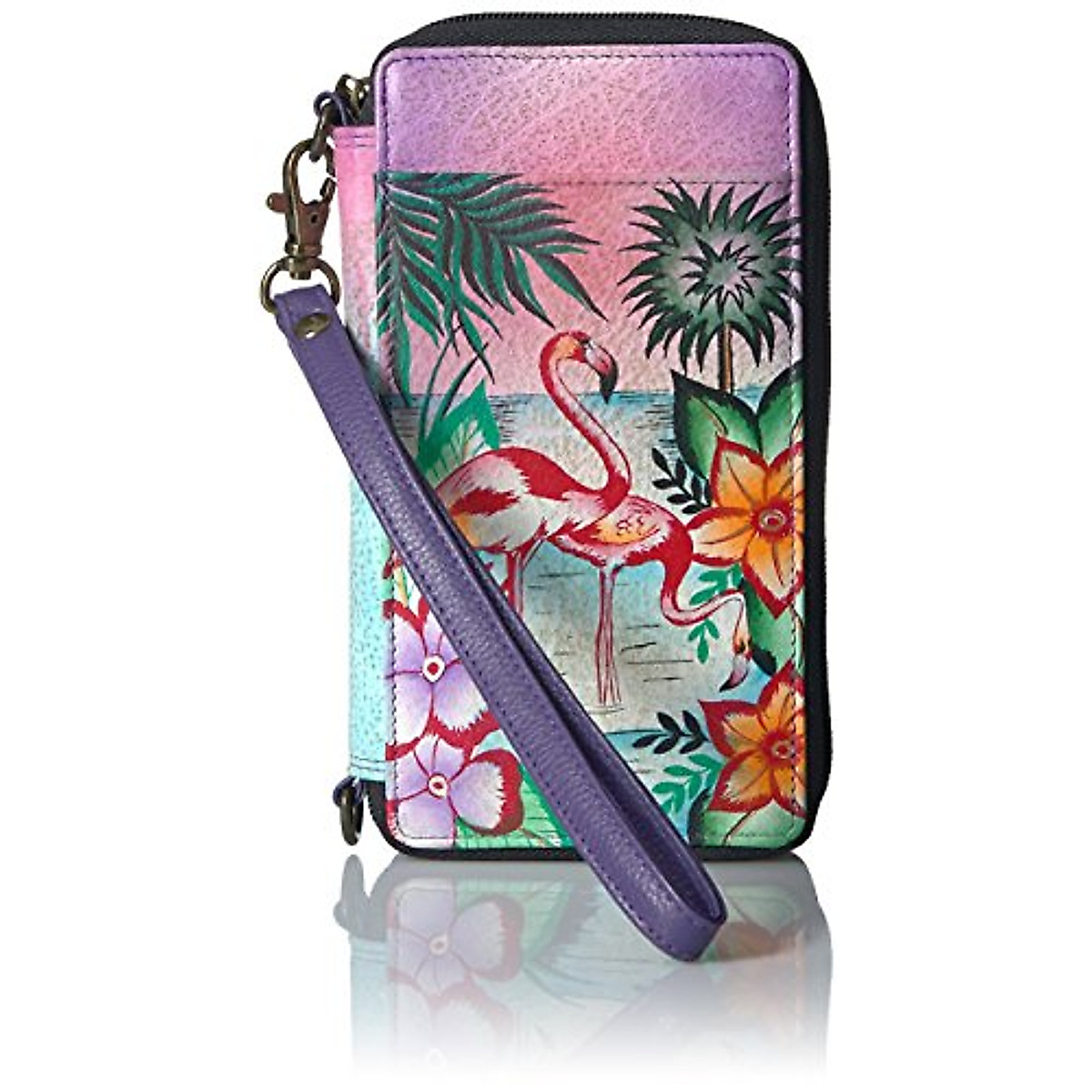 Anna by Anuschka Women's Hand-Painted Genuine Leather Smartphone Case & Wallet - Tropical Flamingos
