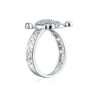 Bling Jewelry Skull Crossbones Ring 925 Sterling Silver Filigree Band,Clear,5