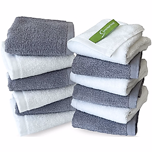 SUMMERMIA 12 Pack Washcloths 13" x 13" - Soft Wash Cloths for Your Face Towel, Wash Cloths for Your Body (White + Gray)