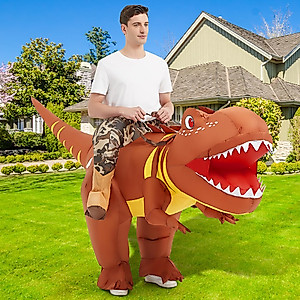 GOOSH Inflatable Dinosaur Costume 63IN Riding T Rex Air Blow up Dinosaur Costume for Halloween Cosplay Party