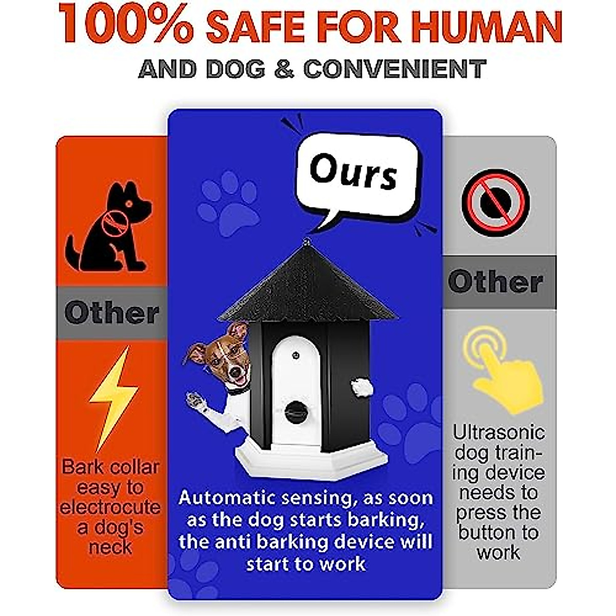 NOLTSE Anti Barking Device, Automatic Ultrasonic Dog Barking Control Devices & Dog Training Tools, Outdoor Waterproof Bark Box with 3 Levels & 50 Ft Range, Dog Barking Deterrent Safe for Human & Dog