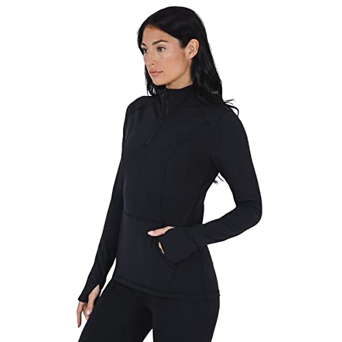 Yogalicious Nude Tech Half Zip Long Sleeve Jacket with Front Pockets - Black - XS
