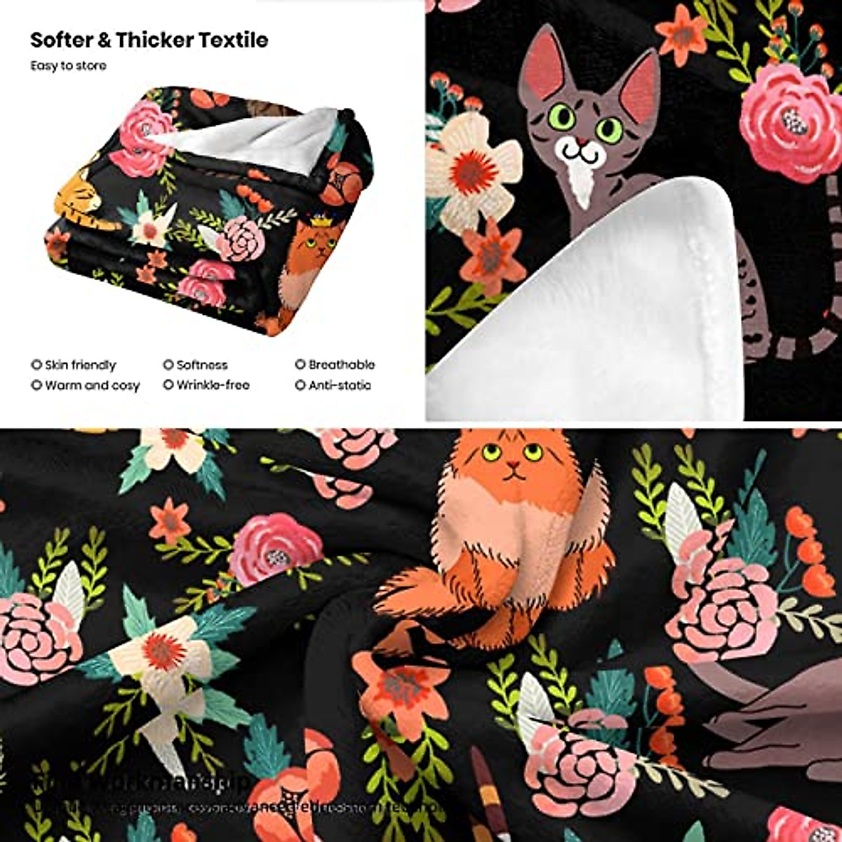 Cute Cat Blanket Super Soft Flannel Fleece Throw Blankets Kids Adults for Bedding Bedroom Living Rooms Sofa Full Season Gifts 50"x60"