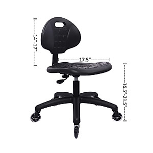 Chair Master Table Height Chair/Stool-Easy to Clean! Deluxe Ergonomic Polyurethane Chair. 5" of Height Adj (16.5"-21.5") 450 lb Capacity. Automotive, Lab, Garage, Home, Office (Rubber Roller, Black)
