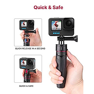 Mini Tripod Mounting Accessories for Gopro - ULANZI Go Quick II Small Tripod Quick Release Compact Vlog Handle Selfie Grip Compatible with Gopro Hero 5/6/7/8/9/10/11 Black/DJI Action/Insta 360/Askaso