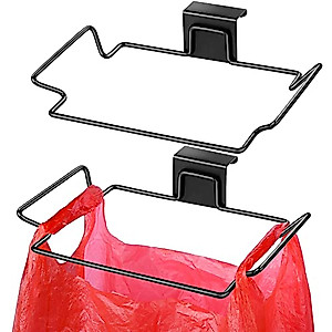 Trash Bag Holder, HNYYZL 2 Pack Trash Bag Holder for Cabinet Door and Cupboards, Stainless Steel, Black， Plastic Bag Holder under Sink, Use for Kitchen, Bathroom, Camper, Rv
