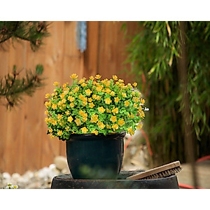 AIOR 10 Bundles Artificial Flowers, UV Resistant Fake Flowers Plastic Greenery Shrubs Plants for Floral Arrangement, Hanging Pots, Home Garden Decor Graduation (Yellow)