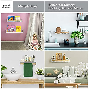 Sonnet Designs Floating Nursery Book Shelves for Wall 3 Pack White Nursery Wall Mount Bookshelf for Kids Room Toddlers Toys Wood Book Shelf Usable in Home, Kitchen, Bathroom, Floating Wall Ledge