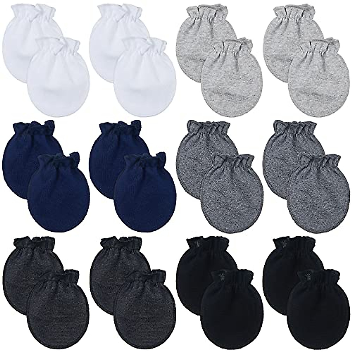 12 Pairs Newborn Baby Mittens Toddler No Scratch Mittens for 0-6 Months Baby Boys Girls (White, Light Grey, Navy, Grey, Dark Grey, Black)