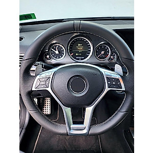 RedlineGoods Steering Wheel Cover - AMG Compatible with Mercedes E-Class W212 2012-16. Tailor Made - not Universal. Genuine top-Grade Italian Black Leather with Silver Thread