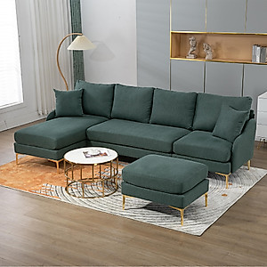 Haplized Modern U-Shape Sectional Sofa, 110'' Reversible Left or Right Chaise of Sectional Couch, 4-Seat Couch with Chaise and Ottoman, Comfortable Sectional Couches for Living Room Apartment, Green