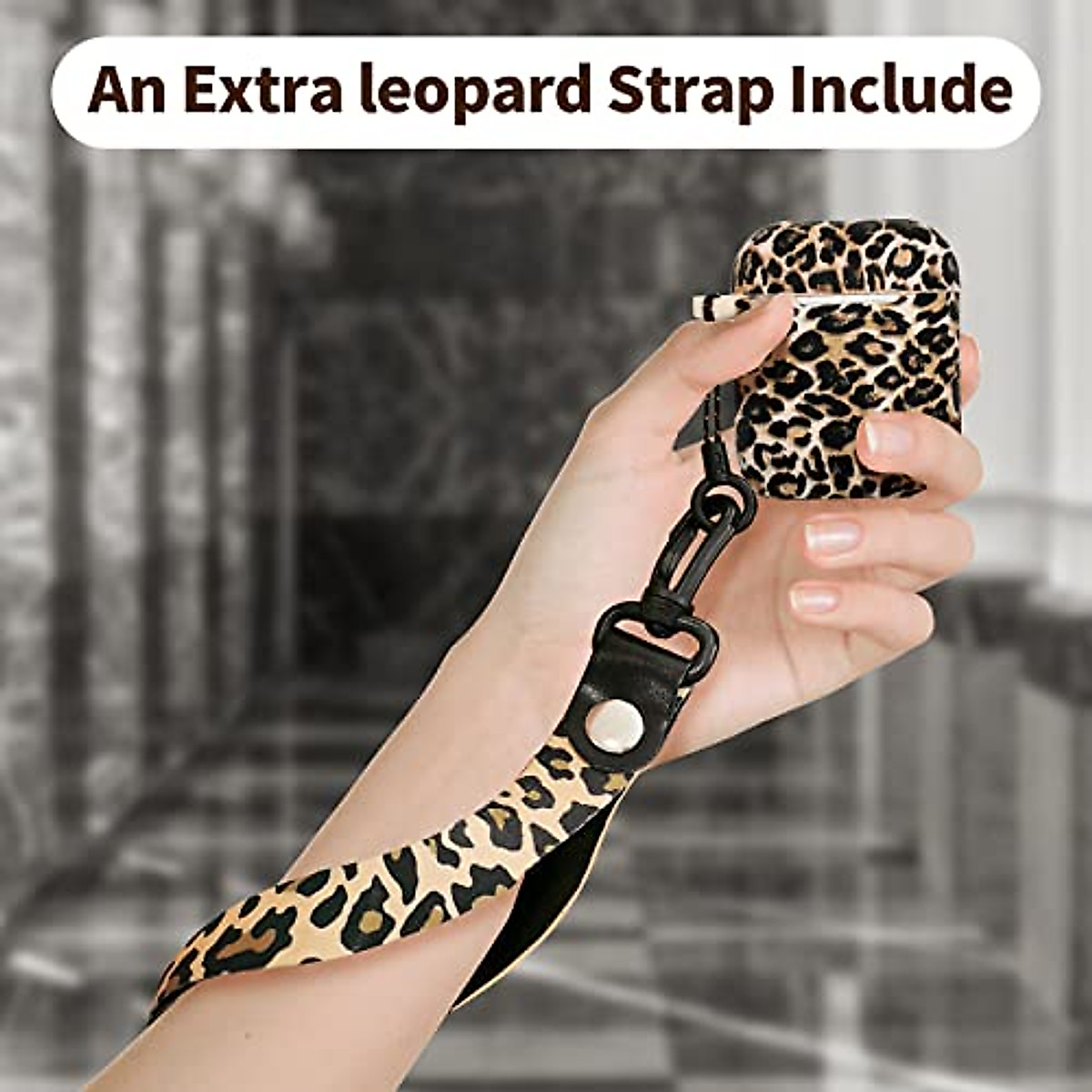 MOLOVA Case for Airpods 1&2 Case,Leopard Airpod Case with Strap Compatible with AirPods 2/1,Full Protect Silicone Skin Cover with Fur Ball Keychain for Women Girls Teen