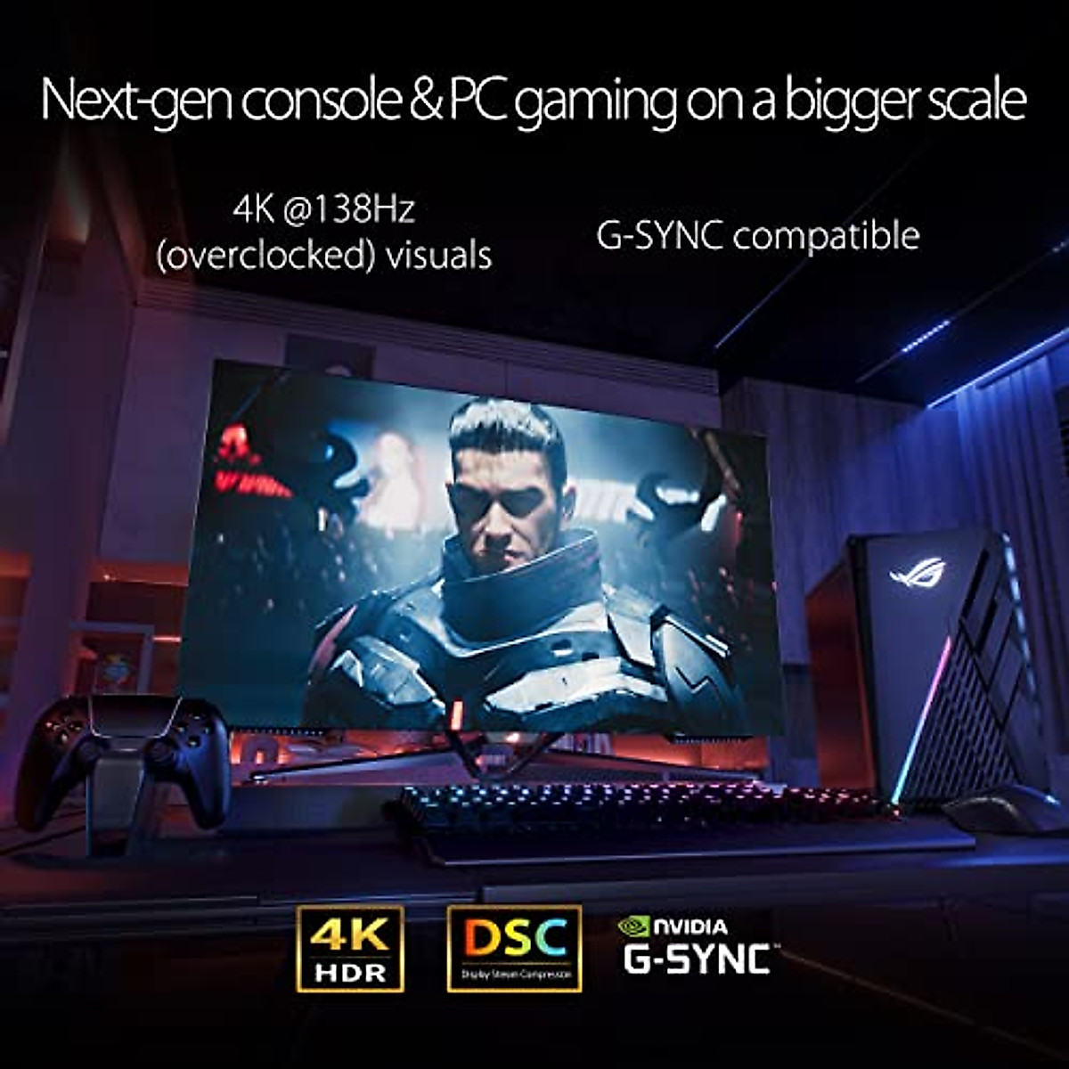ASUS ROG Swift 41.5” 4K OLED Gaming Monitor (PG42UQ) - UHD (3840 x 2160), 138Hz, 0.1ms, HDMI2.1, True 10 bit, DCI-P3 98%, G-SYNC Compatible, DisplayPort, USB, Console Ready, Remote Control, Anti-Glare