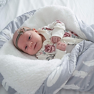 Snuggle Baby Swaddle Blanket for Baby Boy or Girl 0-9 Months - Multi Use Baby Wrap Swaddle - Soft, Plush Exterior and Warm Fleece Interior Lining Keep Newborn Snug and Cozy - Boho Feathers