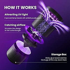 COKIT Indoor Insect Trap, Catch Insect with Suction, Bug Light and Sticky Glue, Catcher & Killer for Mosquito, Gnat, Moth, Fruit Flies, Non-Zapper Traps for Home with Adapter, Glossy Black