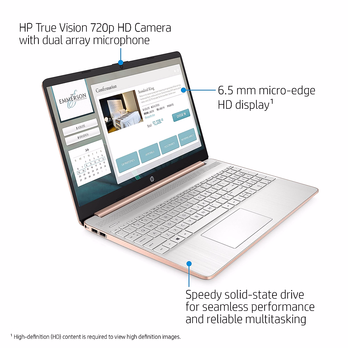 HP 2021 15.6" HD Laptop Computer, AMD Athlon Silver N3050U, 4GB RAM, 128GB SSD, HDMI, USB-C, WiFi, Webcam, Windows 10 S with Office 365 for 1 Year, Mouse, Sleeve + Fairywren Card (Rose Gold) (Renewed)