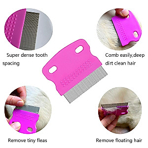 Hsathoac 9 Pieces Pet Flea Lice Comb, Dog And Cat Tear Stain Remover Comb, Remove Eye Mucus Crust Dandruff Floating Hair. Pet Grooming Comb Kit For Long And Short Haired Dog Cat(Blue,Rose Red, Green)