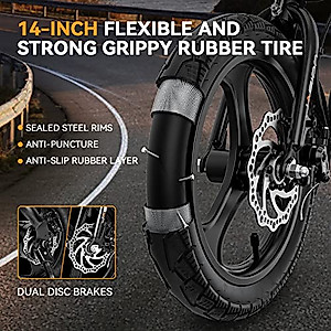 Jasion EB3 Electric Bike for Adults 21mph Folding Adults Electric Bicycles, 350W Brushless Motor, 36V 7.5Ah Battery, Center Suspension, 3 Levels Assist, 14" Foldable ebike for Adults and Teens