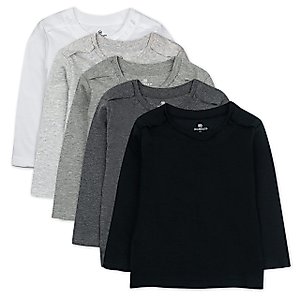 HonestBaby Baby 5-Pack Long Sleeve T Shirts 100% Organic Cotton for Toddler, Little Kids Boys, Girls, Gray Ombre, 18 Months