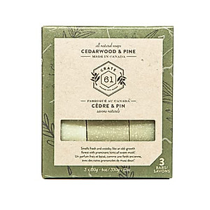 Crate 61, Handmade in Canada, Plant Based Cold Process Natural Bar Soap For Face And Body, With Premium Essential Oils, Eucalyptus & Peppermint For Men And Women 3 Pack (Cedarwood Pine)