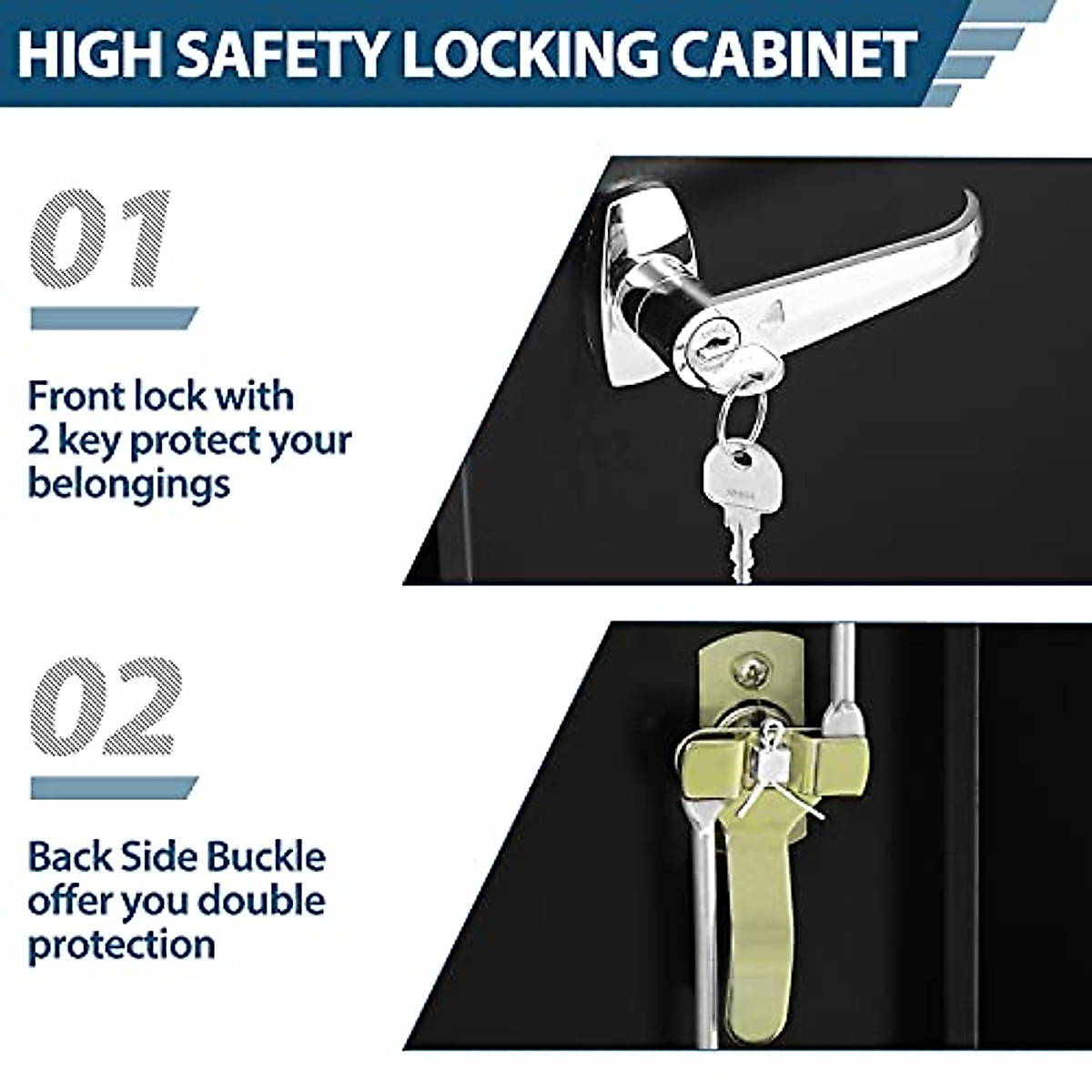 INTERGREAT Metal Storage Cabinet with Locking Doors, Lockable Steel Storage Cabinet with 2 Doors and Shelves, Black Metal Cabinet with Lock, Small Steel Cabinet for Home Office, Garage, Shop