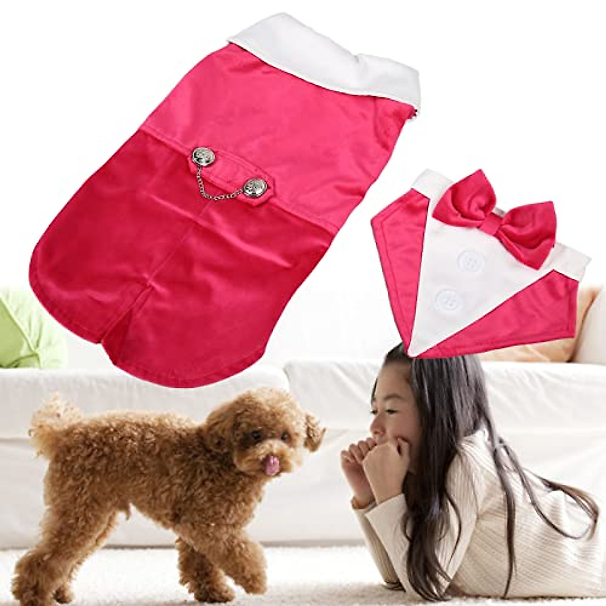 Qinlorgo Pet Formal Clothes, Hook and Closure Rose Red Breathable Hand Wash Soft Dog Suit Costume for Puppy for Party (XS)