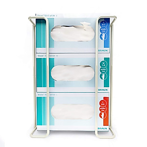 PERFORMORE Large Disposable Glove and Facial Tissue Wire Rack- Box Holder, Holds Up To 3 Boxes, Dispenser, Wall Mount Design With Mounting Accessories Included