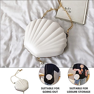 ABOOFAN 1pc Women' s Shell Pearl Crossbody Purse Shiny Seashell Chain Handbag (White)